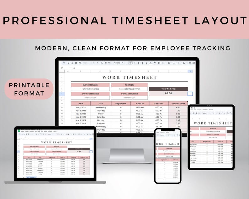 Google Sheets Work Timesheet Template: Employee Hour Tracker (printable ...