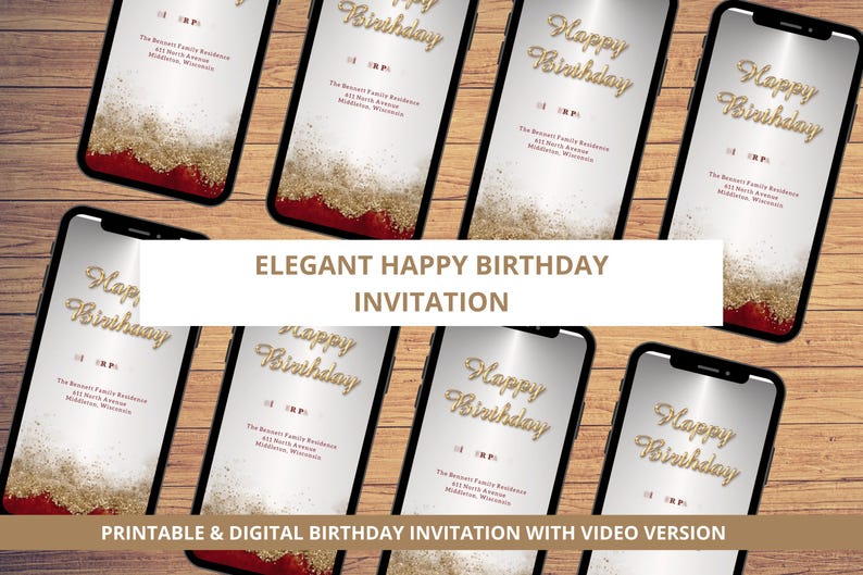 Luxury Birthday Dinner Invitation, Gold Glitter, Editable Canva ...