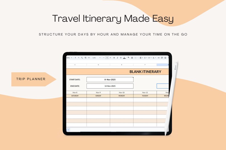 Editable Travel Itinerary Template Google Sheets | Daily Hourly Trip ...