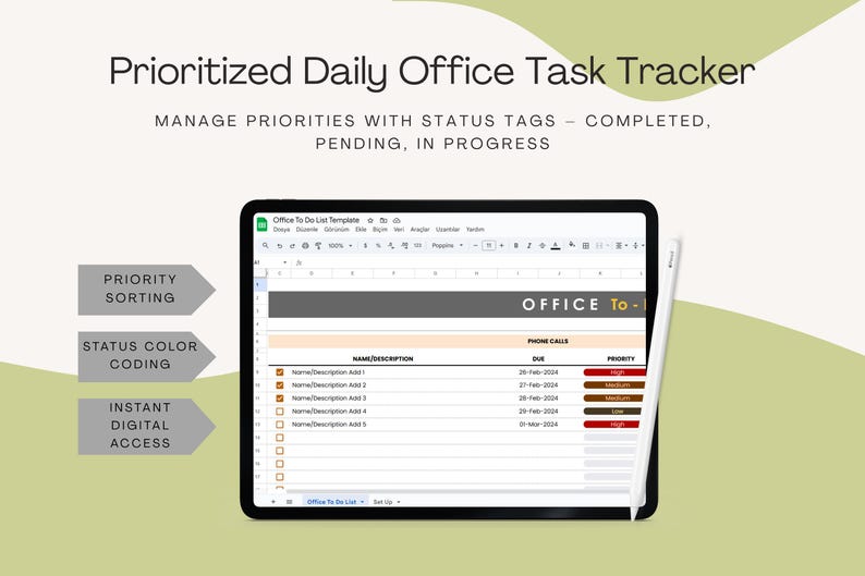 Editable Office To-do List Template | Google Sheets Task Tracker | Priority & Status Planner ...
