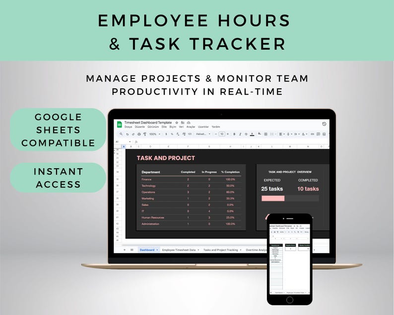 Employee Timesheet Dashboard Template | Task & Overtime Tracking Google ...