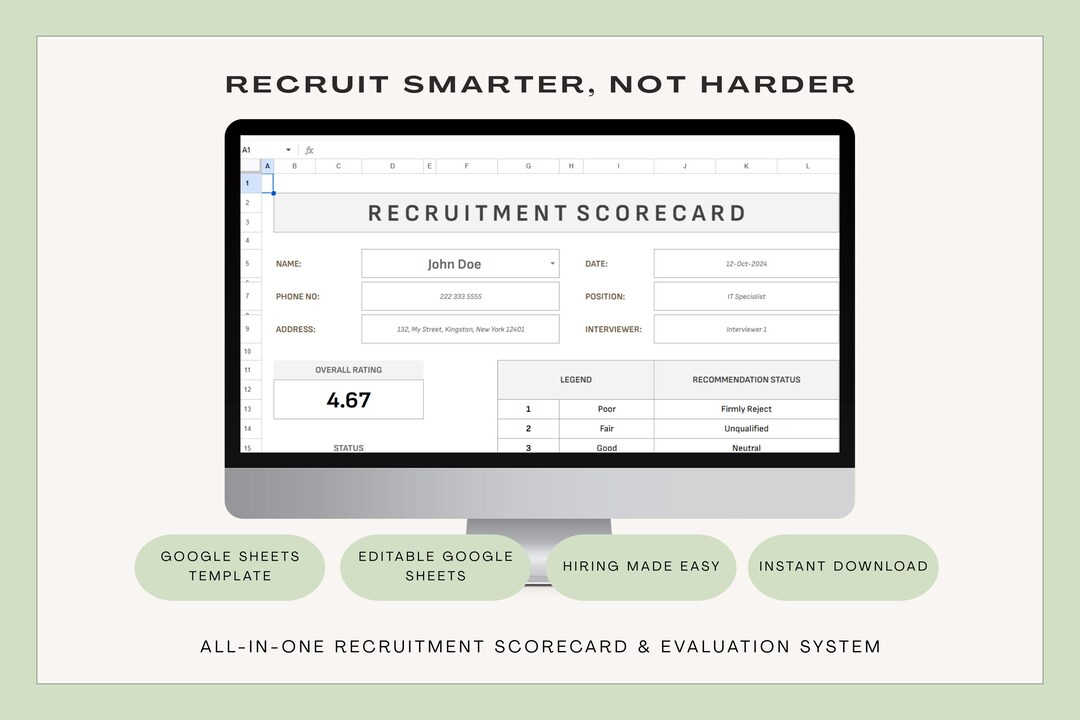 Recruitment Scorecard Template | Hiring Evaluation & Interview Rating ...