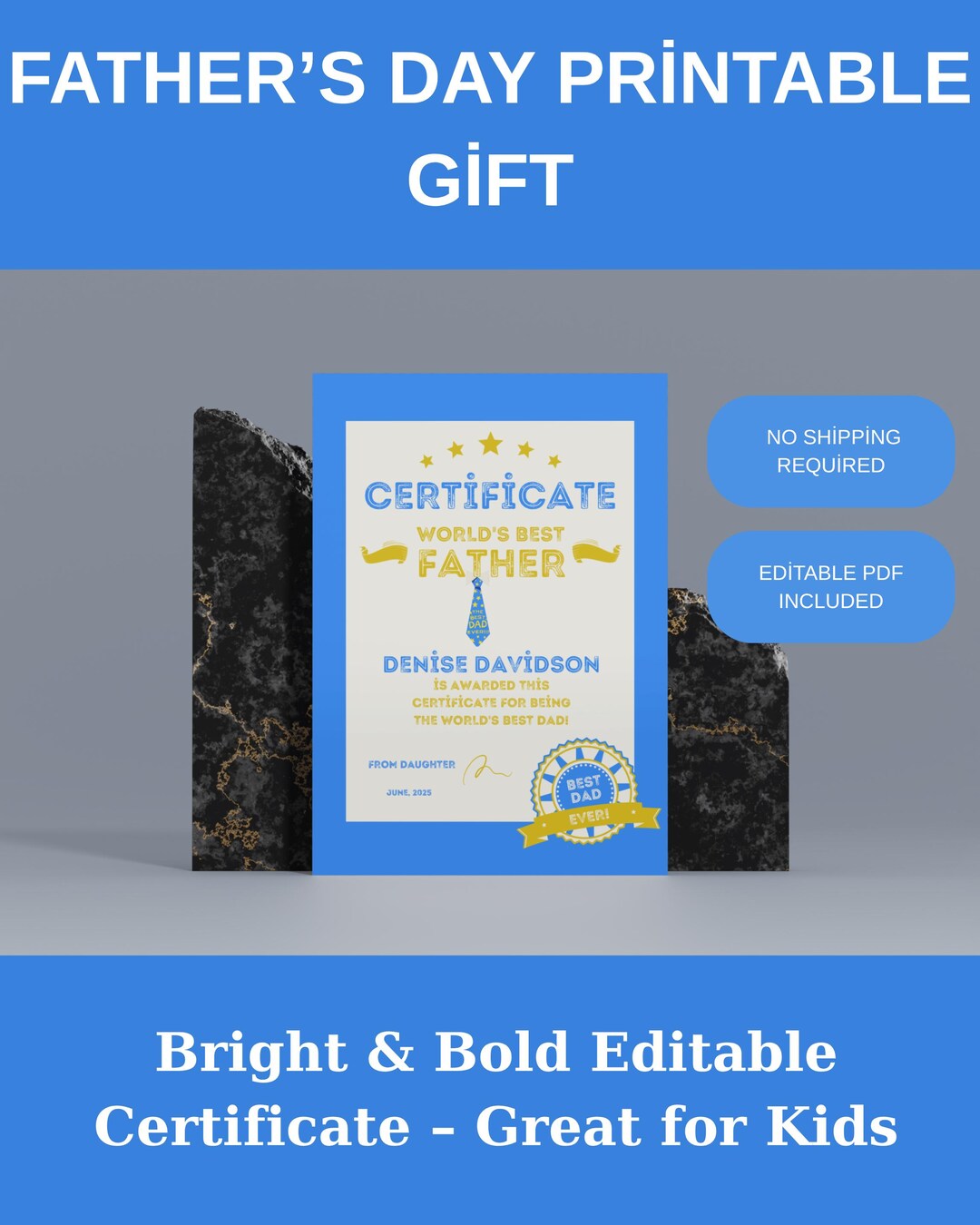 Editable Father’s Day Certificate | World’s Best Dad Award | Fun ...