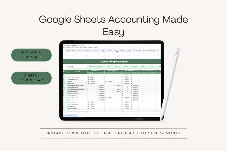 Accounting Worksheet Template | Trial Balance, Adjusting Entries ...