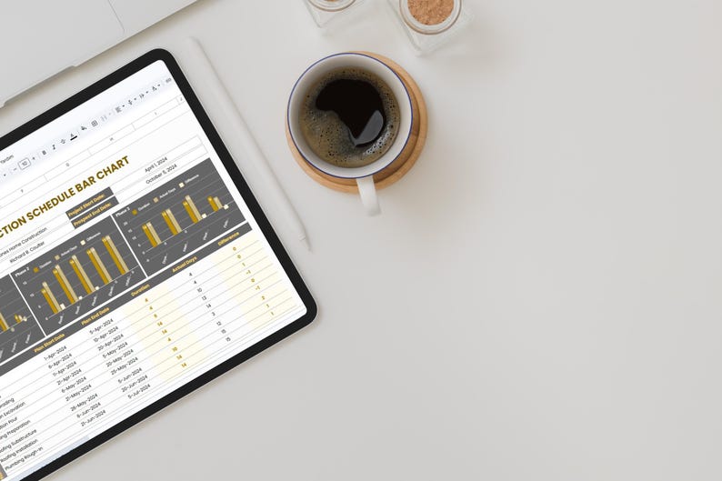 Construction Schedule Bar Chart Tracker, Project Timeline Dashboard ...