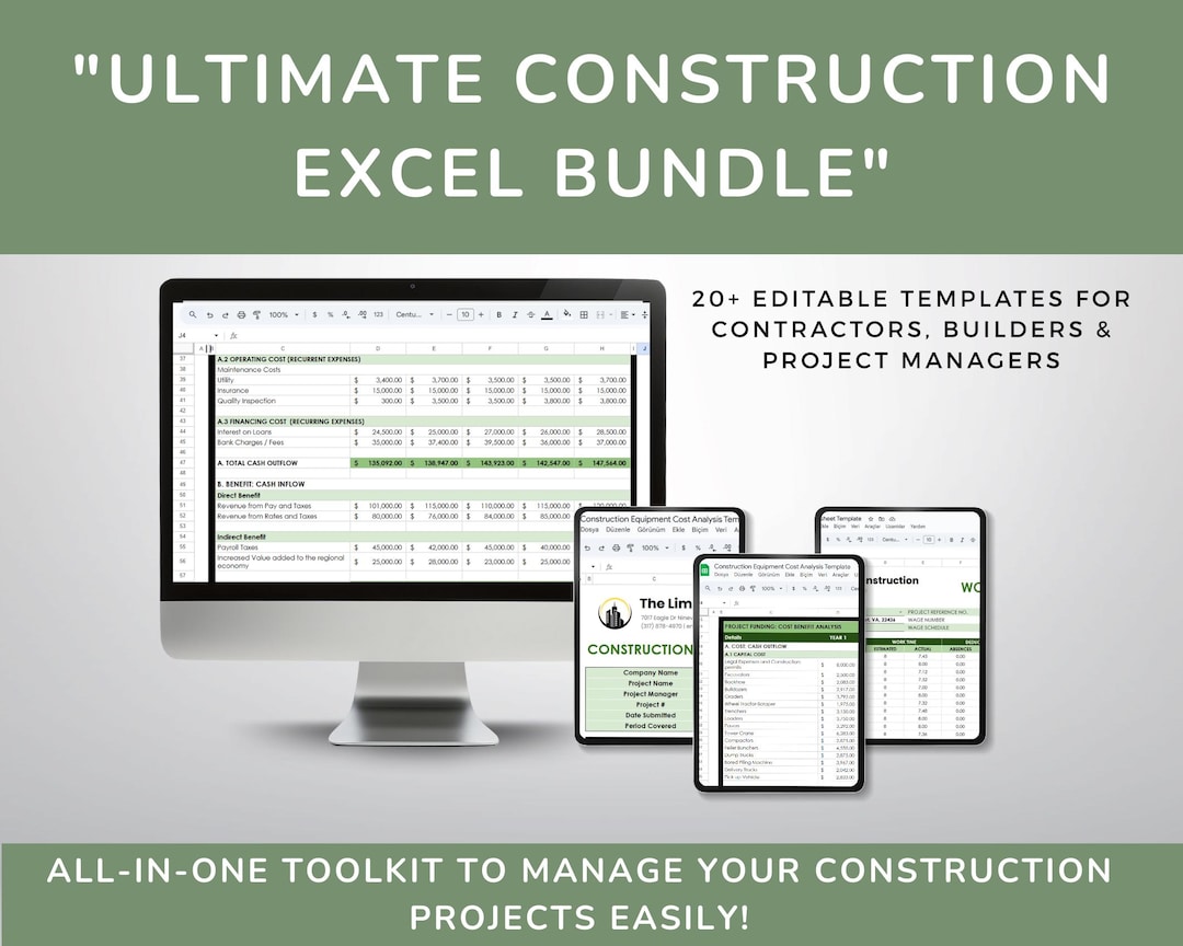 Ultimate Construction Business Excel Template Bundle | 20+ Contractor ...