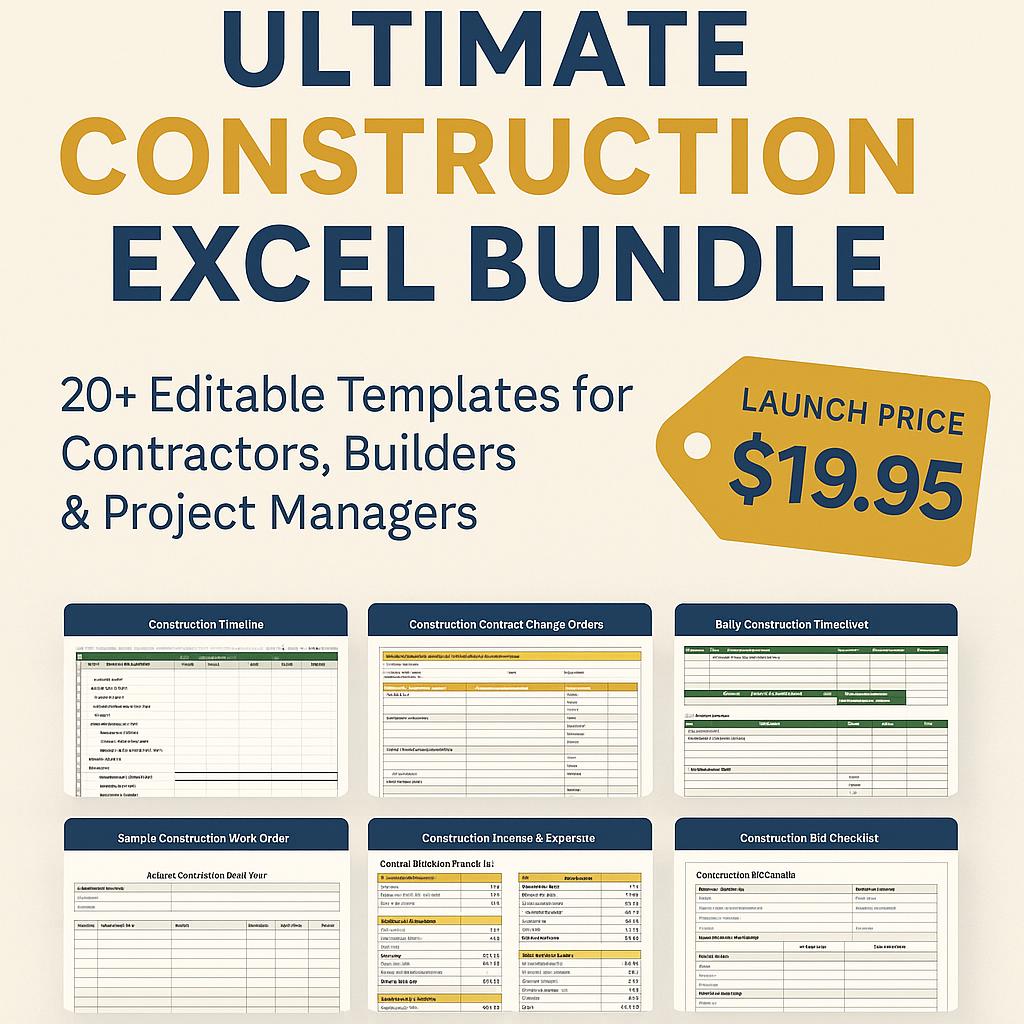 Ultimate Construction Business Excel Template Bundle | 20+ Contractor ...