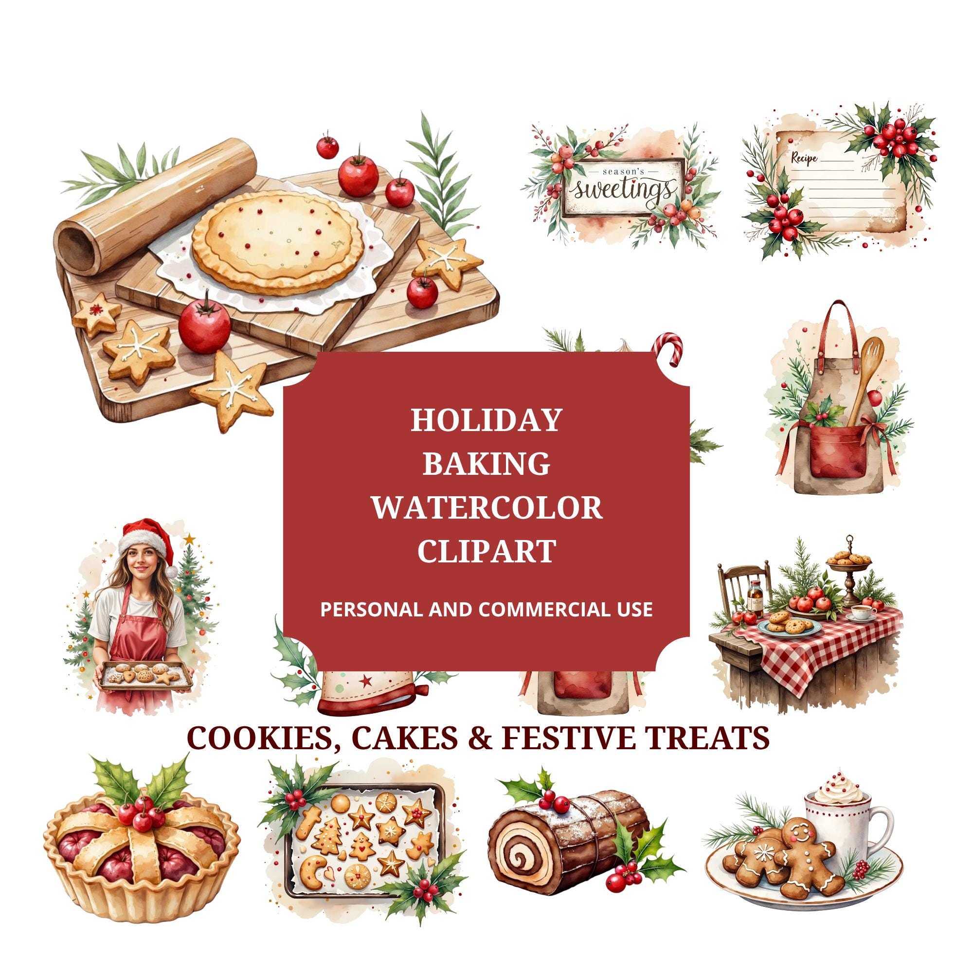 Christmas Bakery Clipart | Watercolor Gingerbread, Cookies (PNG ...
