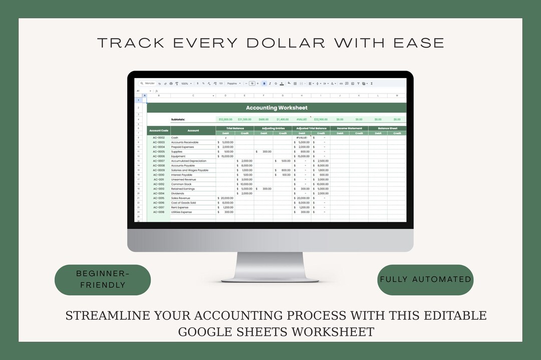Accounting Worksheet Template | Trial Balance, Adjusting Entries ...