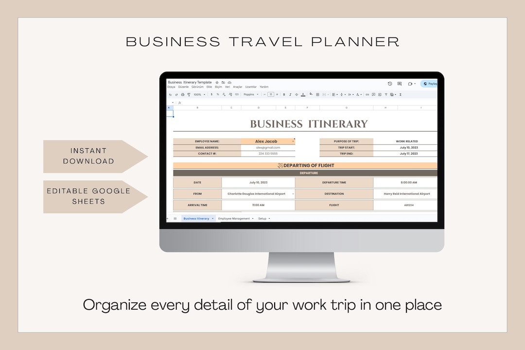 Business Trip Planner Template: Google Sheets Itinerary (PDF ...