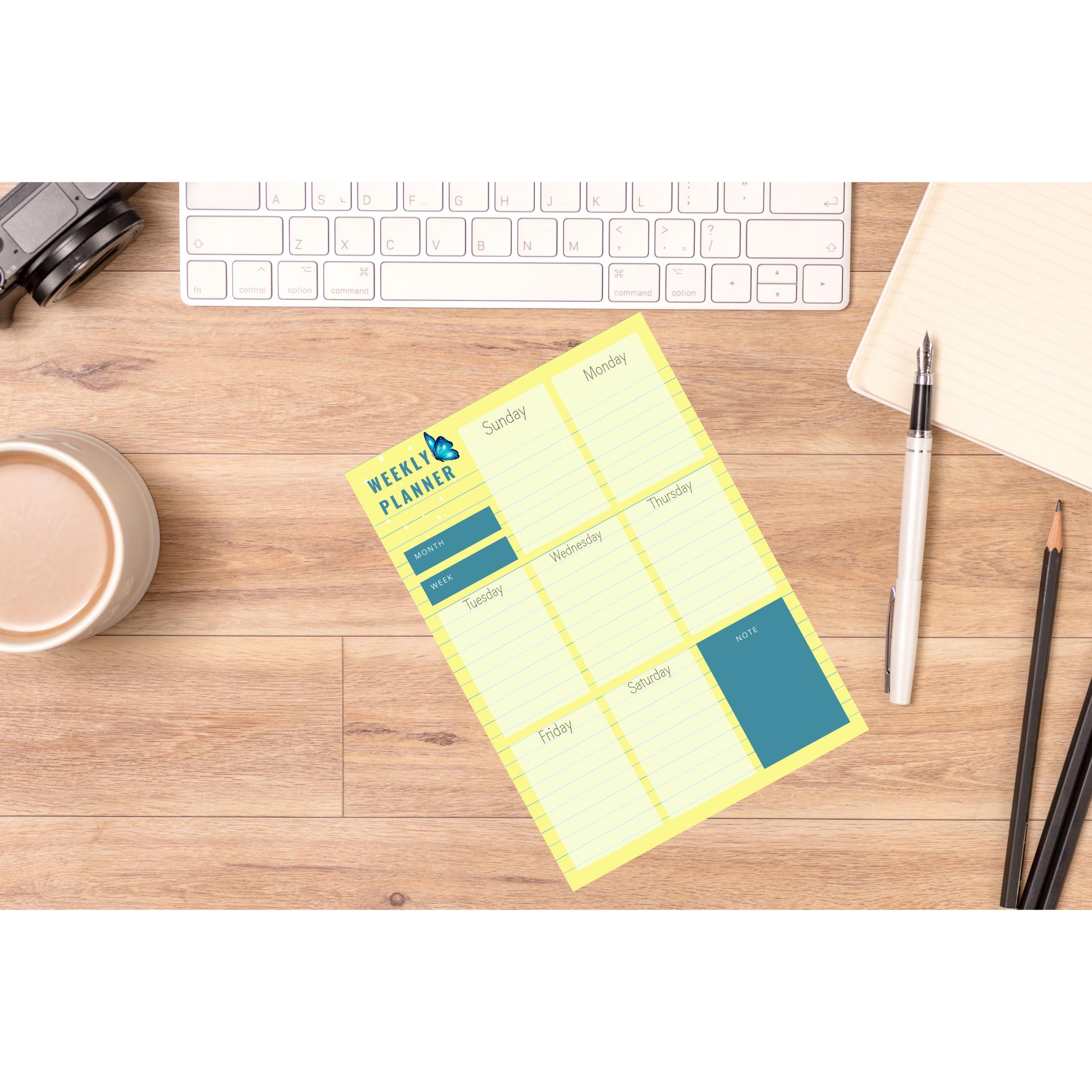 Printable Weekly Planner: Yellow & Blue, Editable Template (PDF) - Etsy