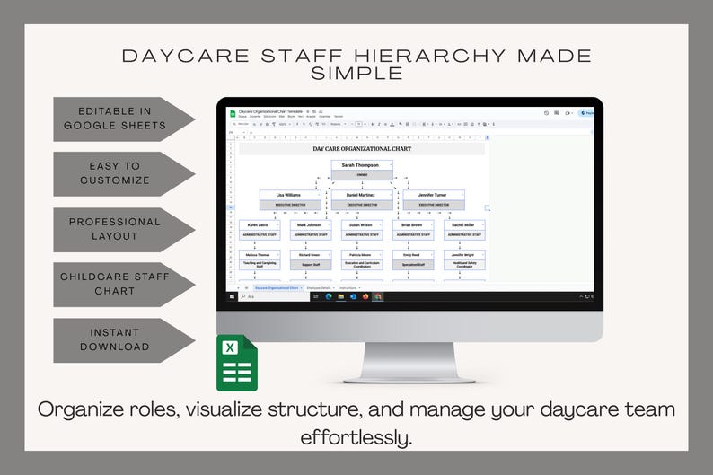 Editable Daycare Organizational Chart Template – Google Sheets Staff ...