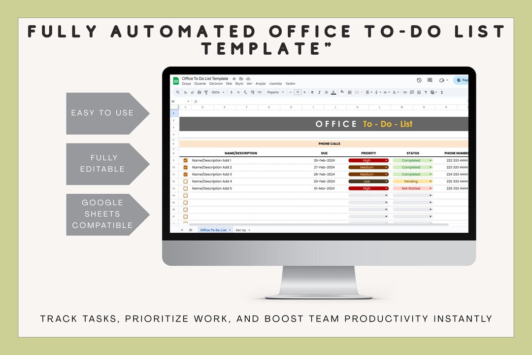 Editable Office To-do List Template: Google Sheets Task Tracker ...