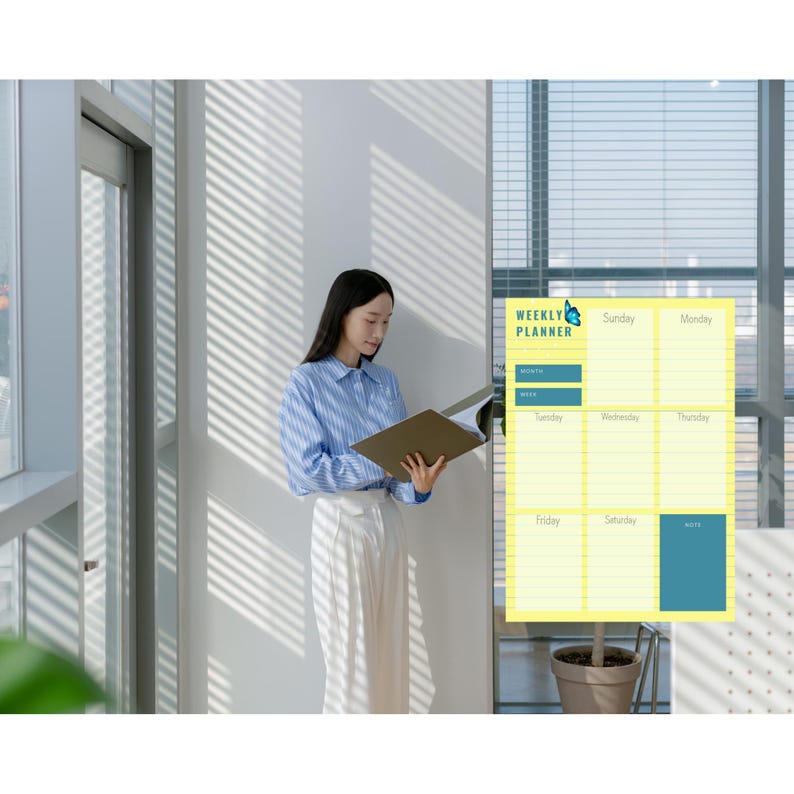 Printable Weekly Planner: Yellow & Blue, Editable Template (PDF) - Etsy