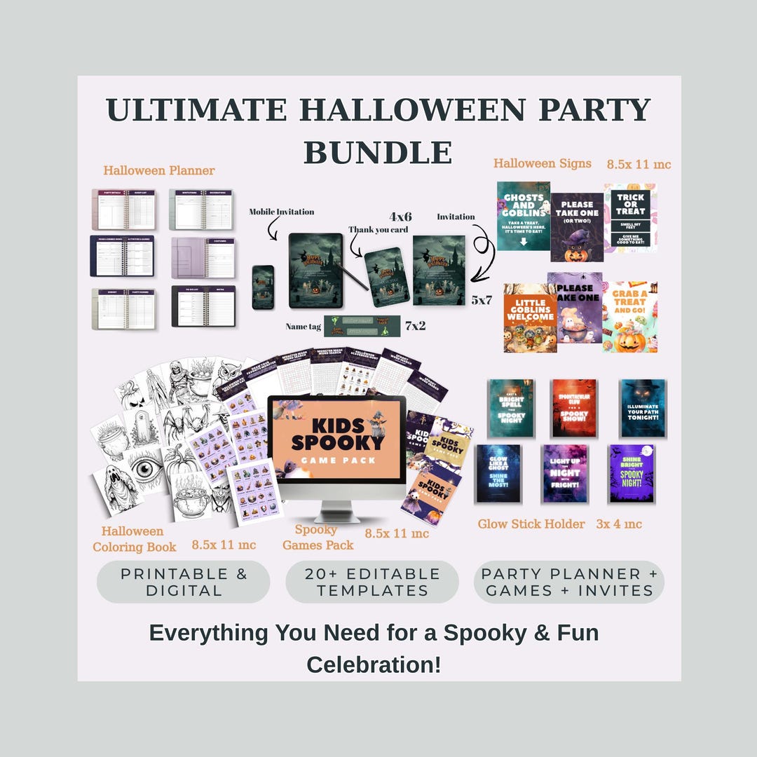 Printable Halloween Party Bundle: Planner, Games, Coloring Book ...