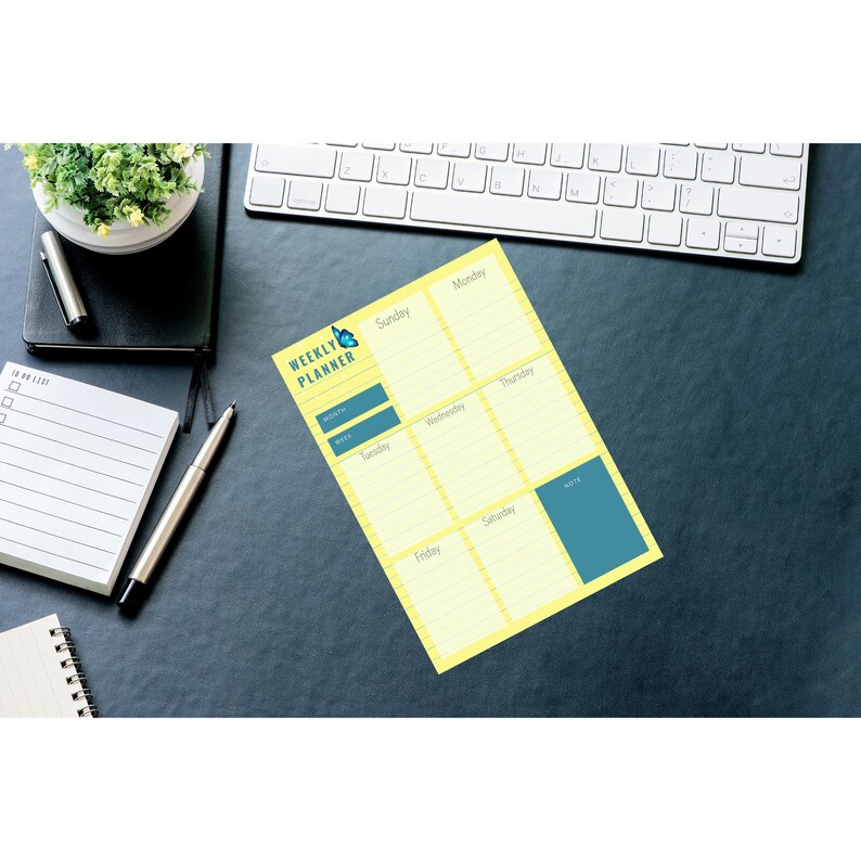 Printable Weekly Planner: Yellow & Blue, Editable Template (PDF) - Etsy