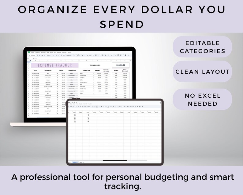 Monthly Expense Tracker Template – Google Sheets Budget Spreadsheet ...