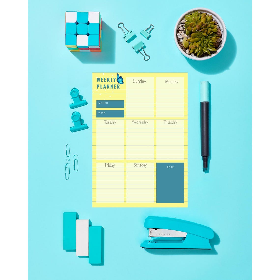 Printable Weekly Planner: Yellow & Blue, Editable Template (PDF) - Etsy