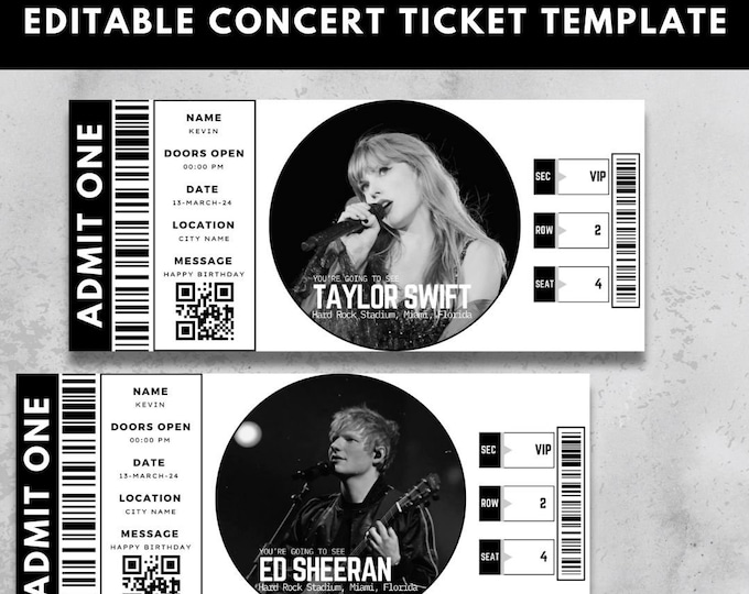 Editable Concert Ticket Template, Printable Music Event Ticket, Custom ...