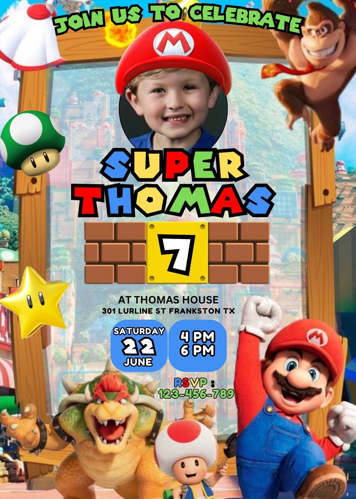 Super Mario Birthday Invitation, Mario Bros Birthday Invitation, Mario ...