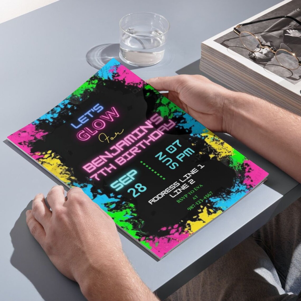 Neon Light Birthday Invitation Card, Editable Glow Party Birthday ...