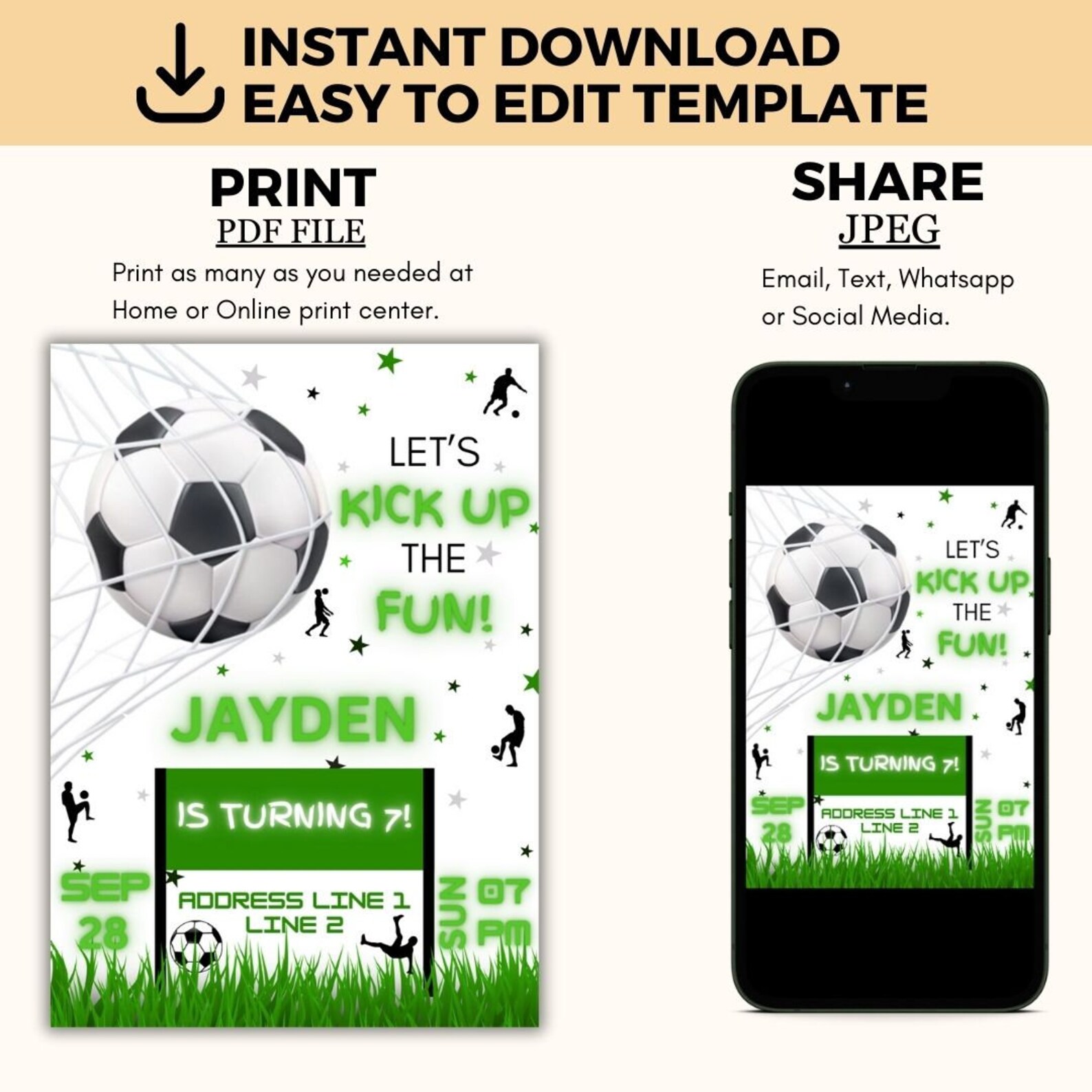 Editable Soccer Birthday Invitation Template Soccer Invitation - Etsy