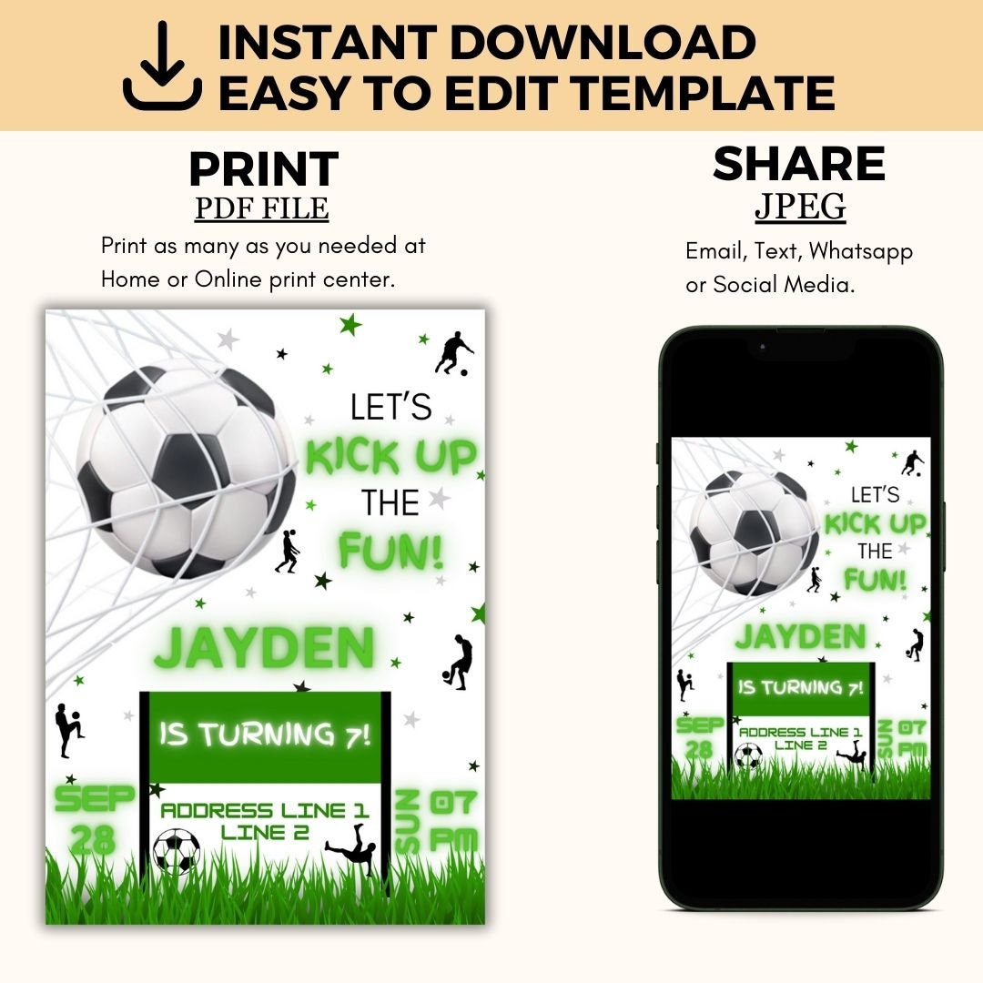 Editable Soccer Birthday Invitation Template Soccer Invitation - Etsy