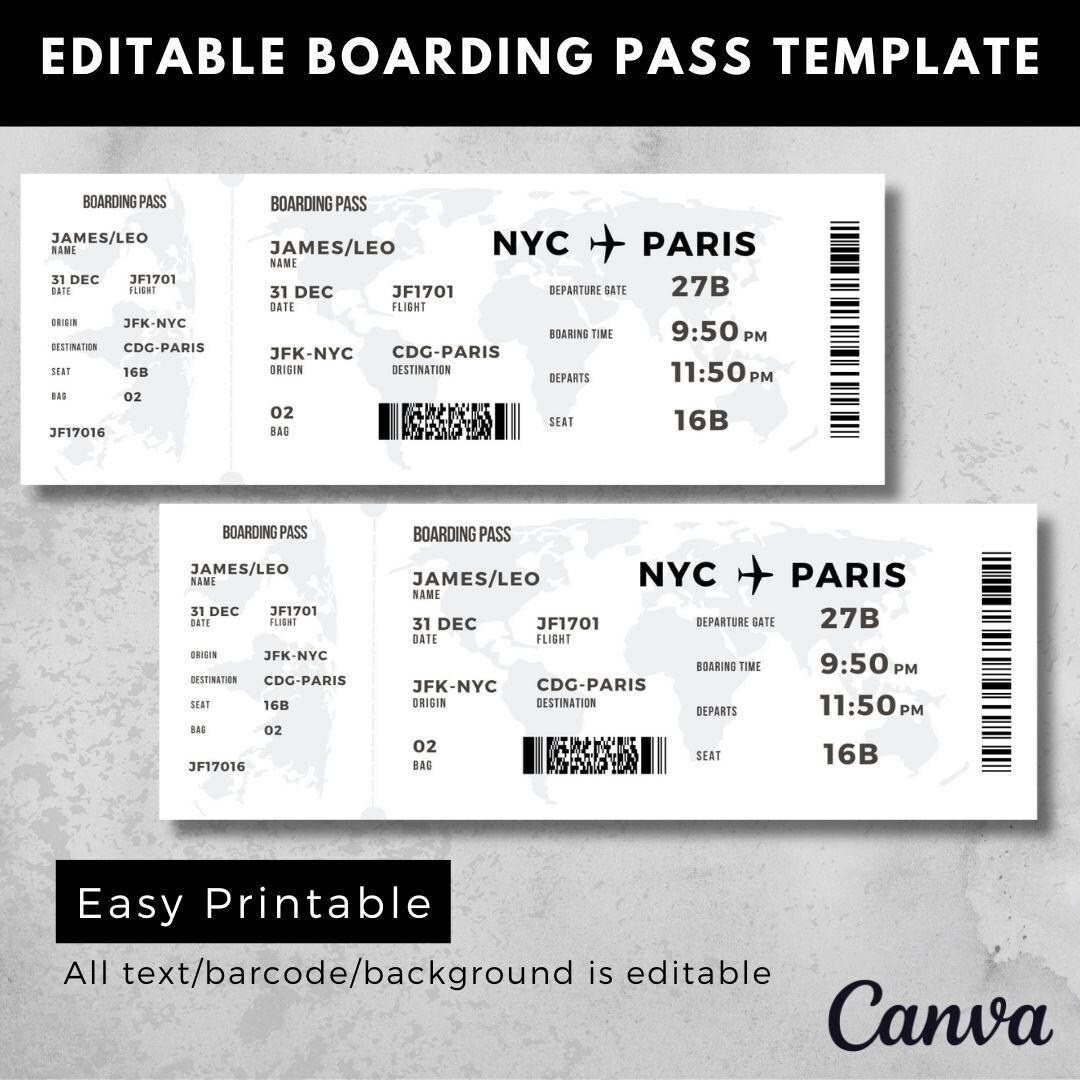 Editable Boarding Pass Gift, Surprise Gift, Custom Airplane Ticket ...