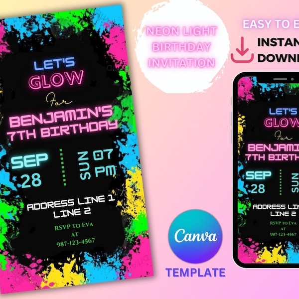 Neon Invitation - Etsy