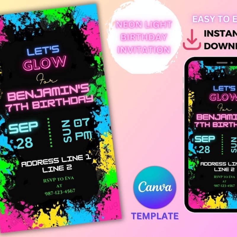 Neon Invitation - Etsy
