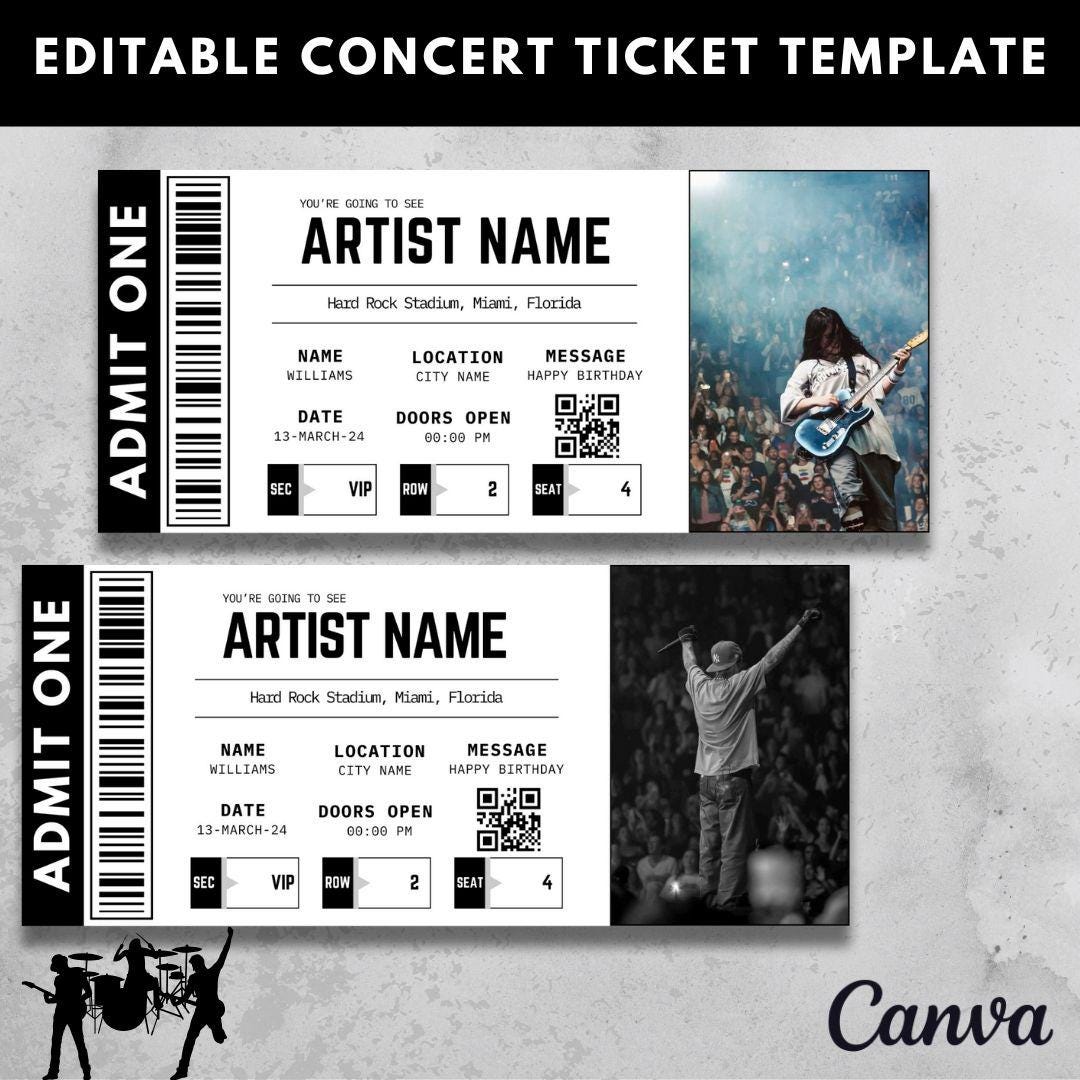 Editable Concert Ticket Template, DIY Event Ticket, Surprise Gift ...
