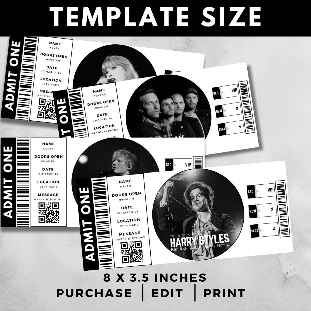 Editable Concert Ticket Template, DIY Event Ticket, Custom Concert ...