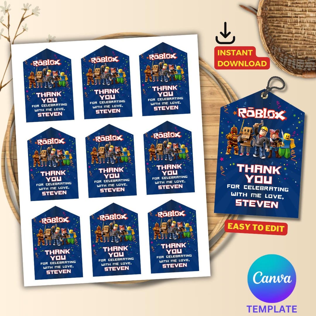 Roblox Party Favor Label Roblox Printable, Roblox Thank You Tag, Roblox ...
