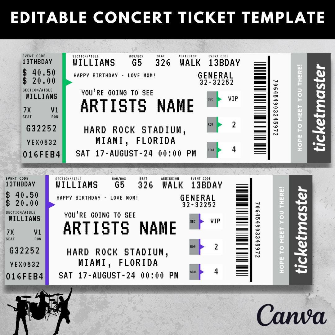 Concert Ticket Template, Surprise Concert Tickets, Custom Concert ...