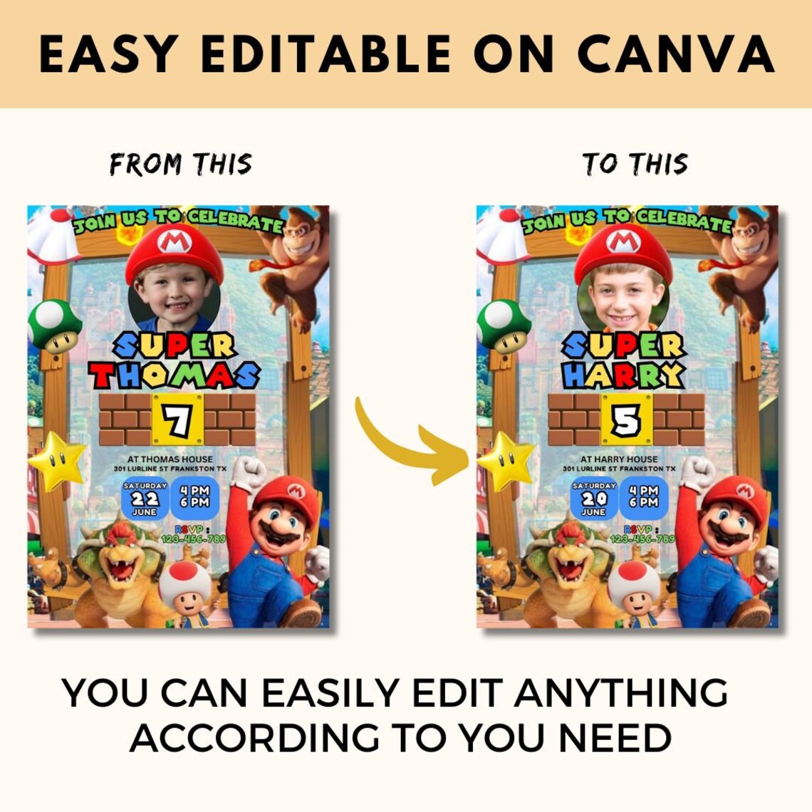 Super Mario Birthday Invitation, Mario Bros Birthday Invitation, Mario ...
