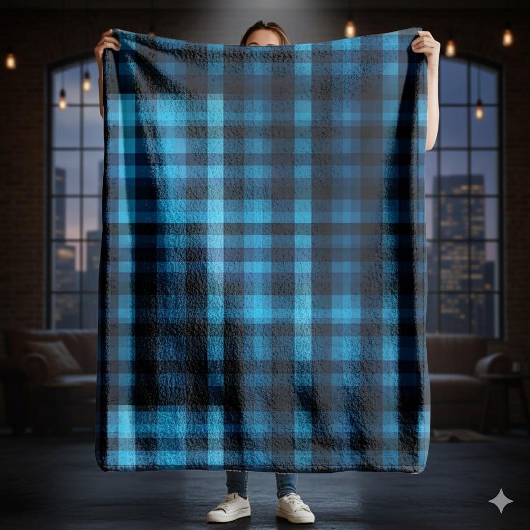 Blue Plaid Buffalo Check Sherpa Home Decor Blanket | Cozy Fleece Living ...