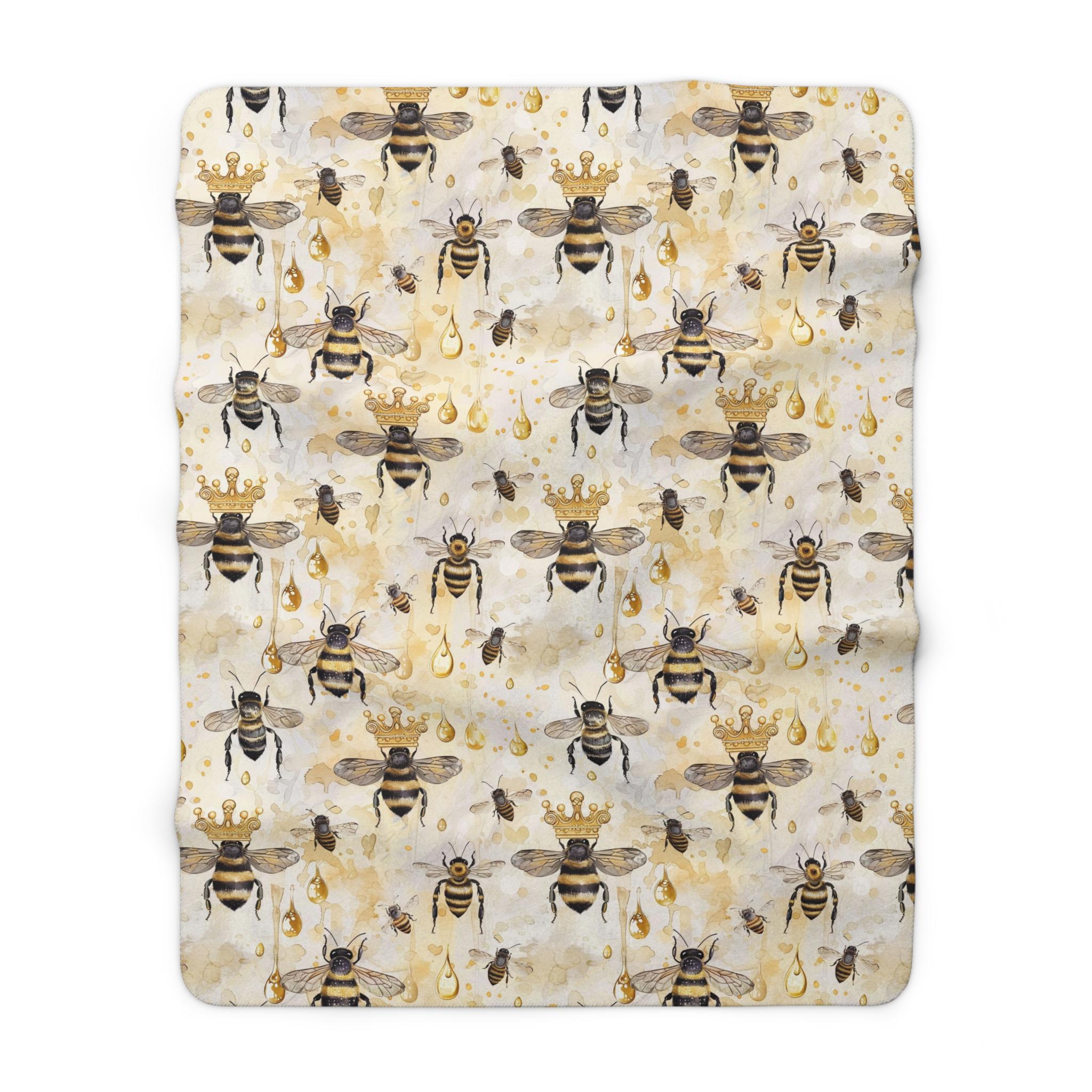 Bee Pattern Crowned Bees Home Decor Blanket | Honey Drip Sherpa Living ...