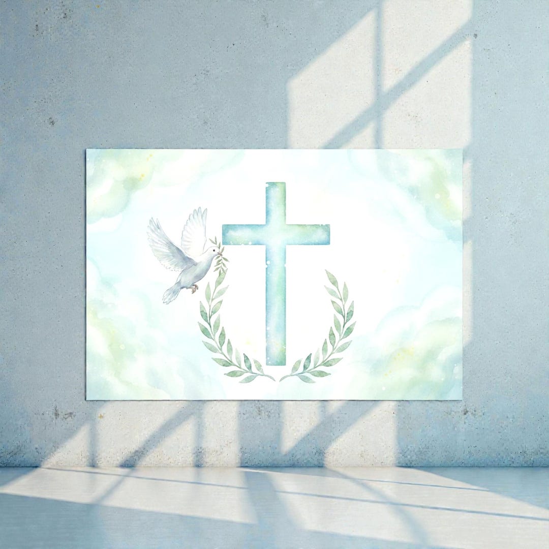 Watercolor Christian Cross Poster - Dove of Peace Wall Art - Satin or ...