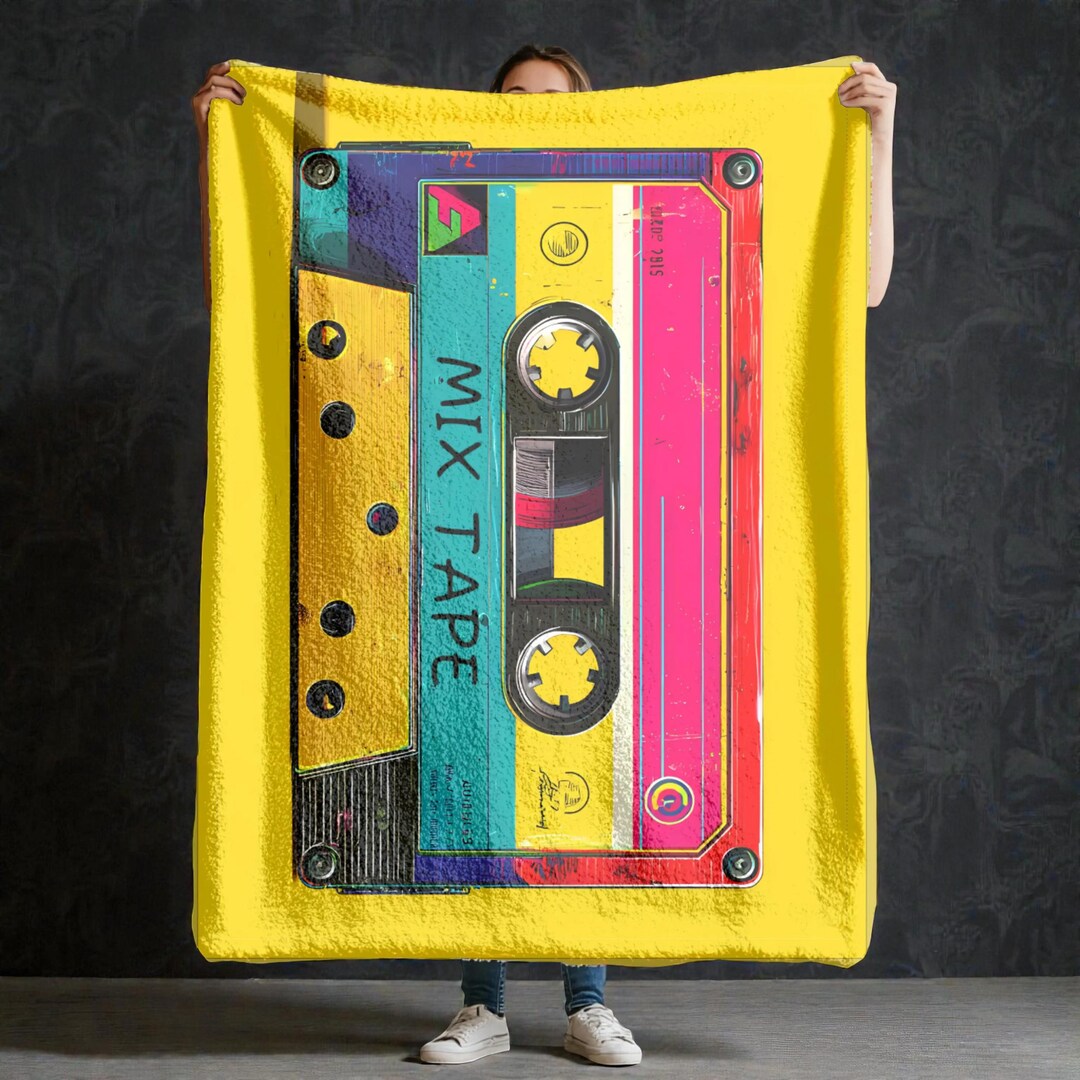 Retro Mixtape Throw Blanket: 80s 90s Music, Colorful Cassette Design ...
