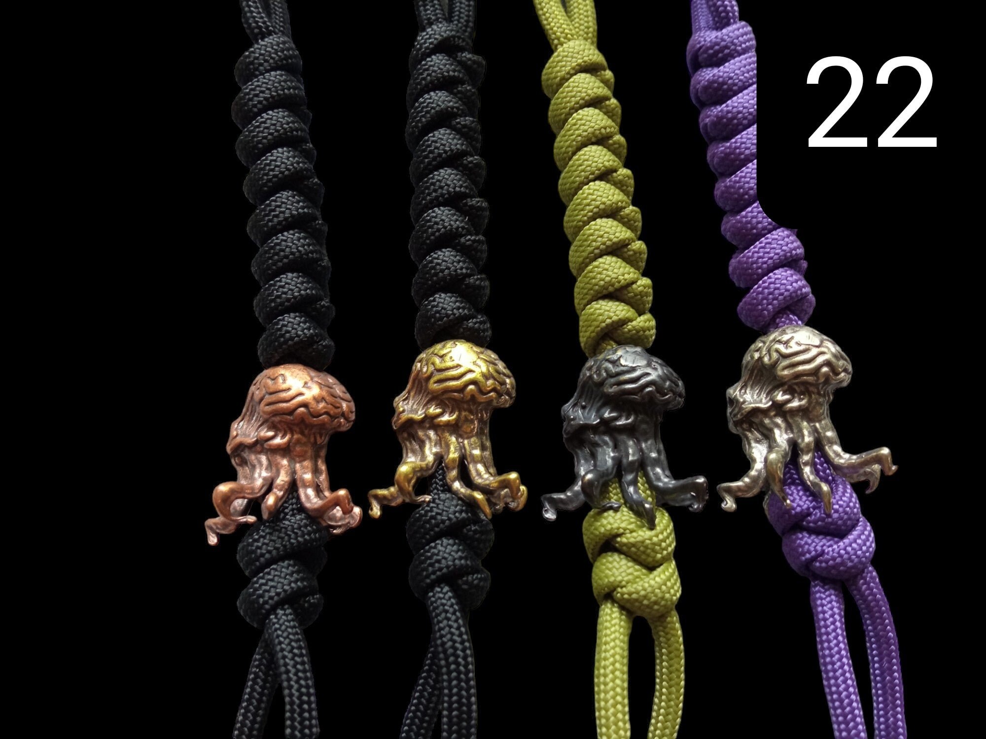 Paracord Lanyard With Solid Brass Octopus Brain Bead large - Etsy