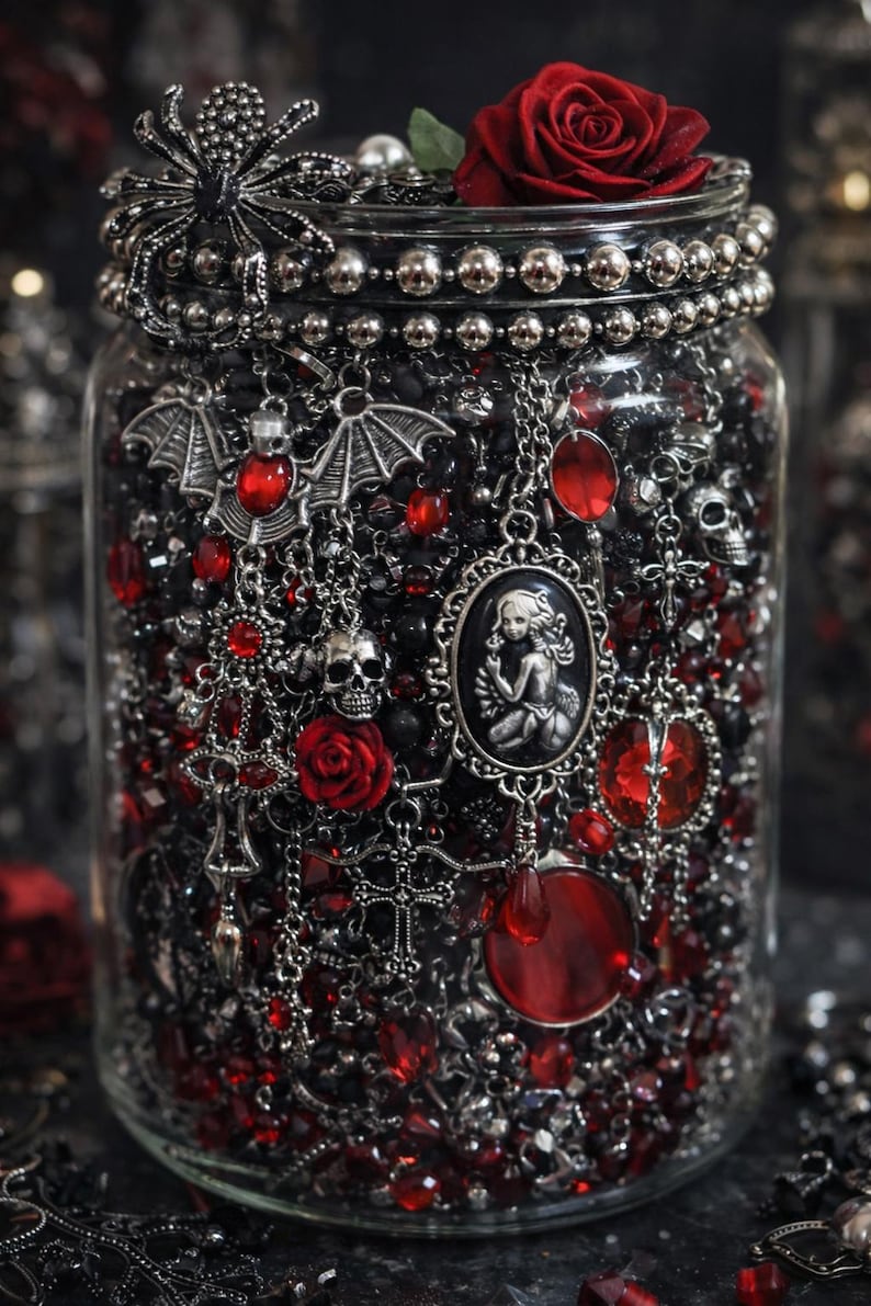 Gothic Jewelry Jar, Curated Jewelry Set, Dark Aesthetic Jewelry ...