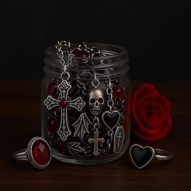 Gothic Jewelry Jar, Curated Jewelry Set, Dark Aesthetic Jewelry ...