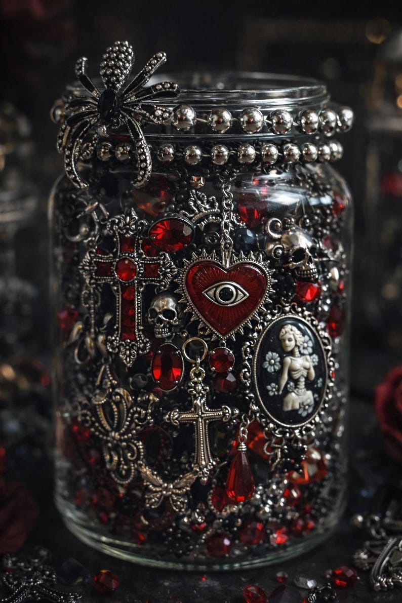 Gothic Jewelry Jar, Curated Jewelry Set, Dark Aesthetic Jewelry ...