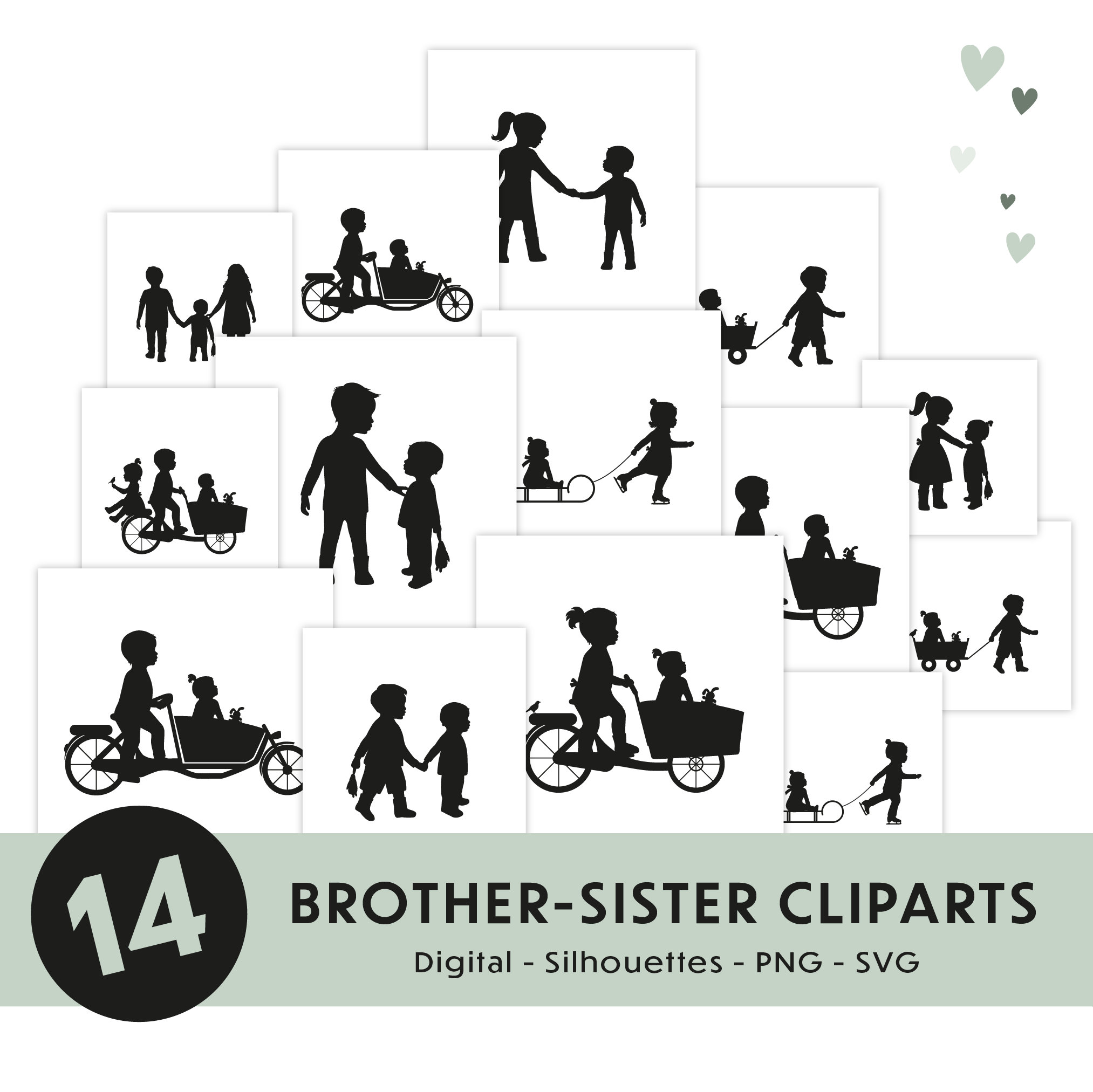 14 Brother Sister Silhouettes, Family Silhouette, PNG, SVG, Cliparts ...