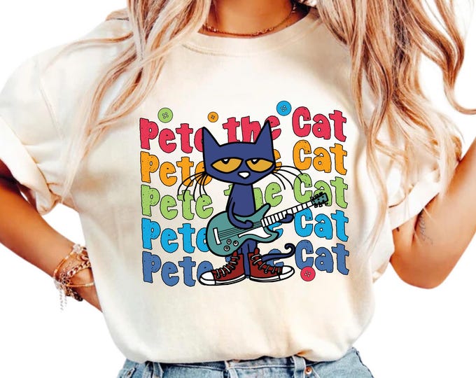 Pete the Cat Playing Guitar Graphic Oversized Tee - Etsy Canada