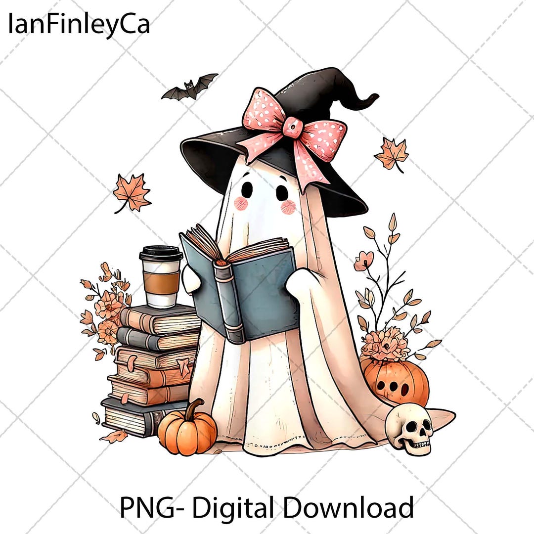 Ghost Reading Books Png, Bookish Halloween Png, Teacher Librarian ...