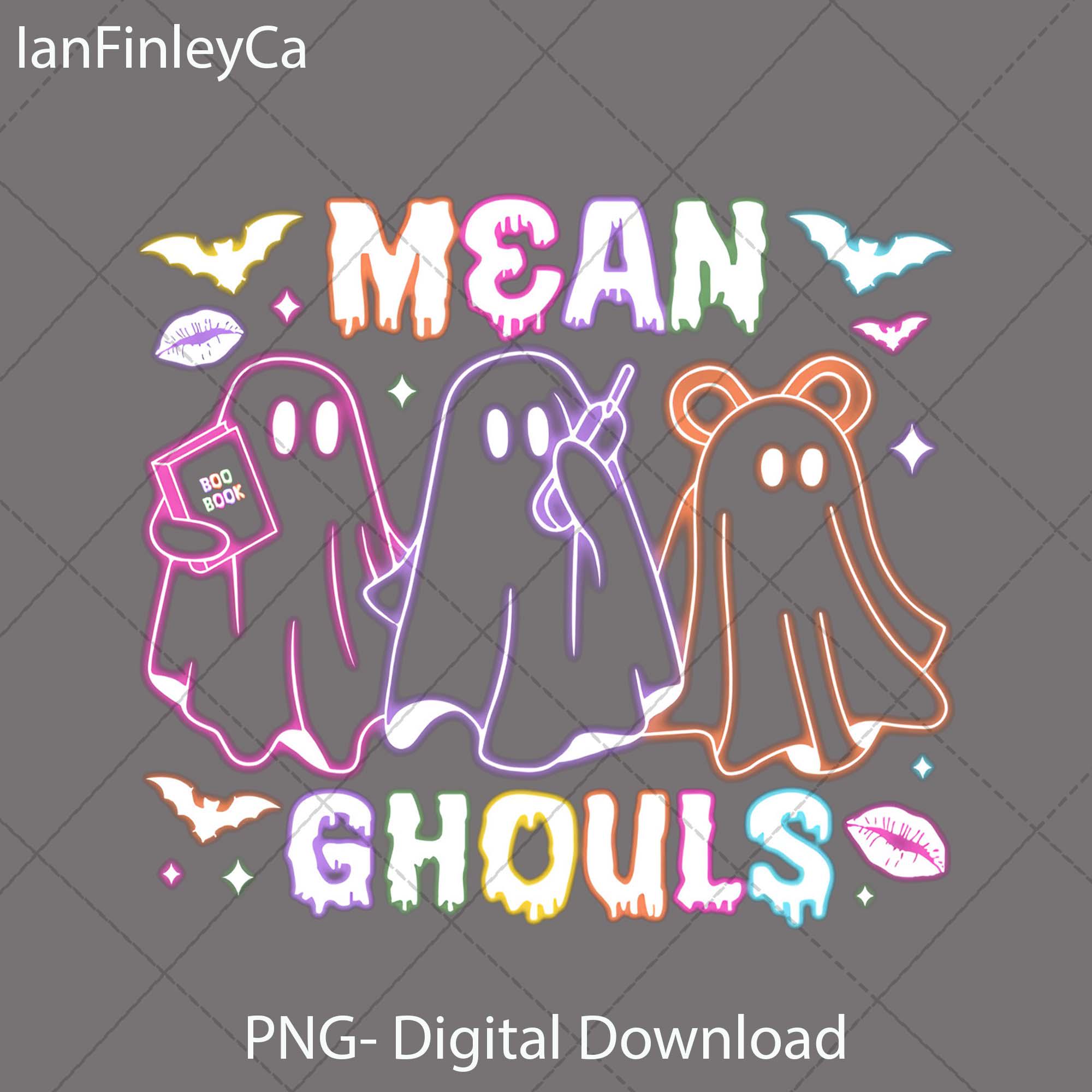 Mean Ghouls Ghost Png, Halloween Neon Png, Retro Halloween Png, Spooky ...