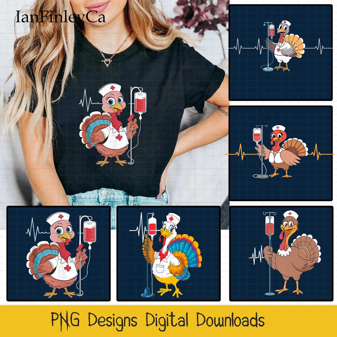 5 Thankful RN ICU ER Nurse Png, Turkeys Nurse Bundle, Thanksgiving ...