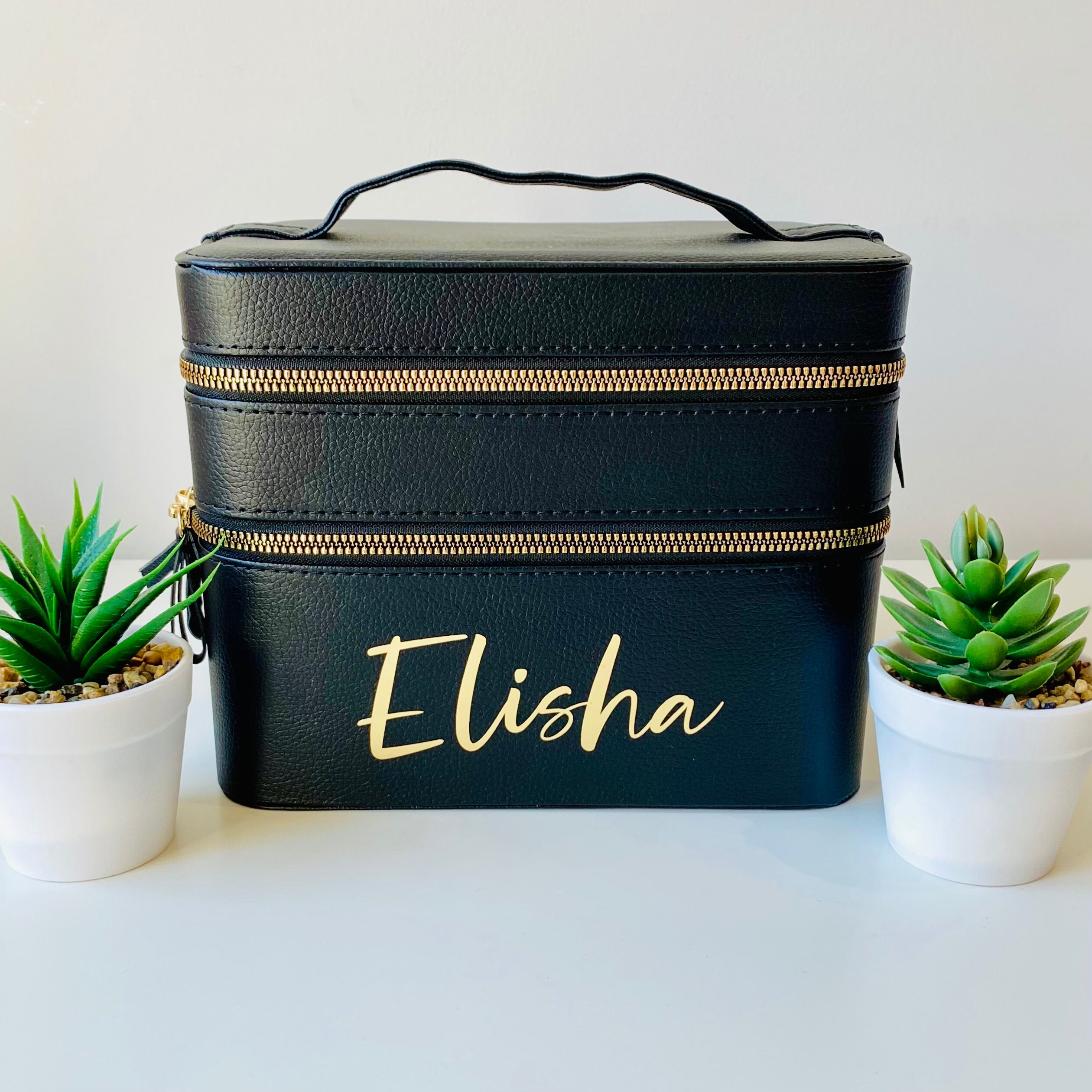 Personalised Double Tier Makeup/cosmetics Case With Mirror | Gift ...