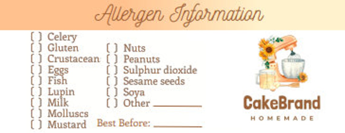 Personalised Allergen Gloss Stickers for Bakes - Allergy Information ...